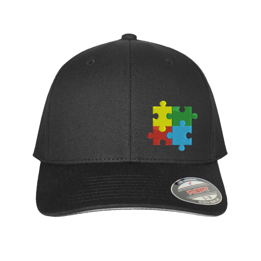 Autism Symbol Embroidered Logo Flex Fit Hat Autism Puzzle Dad's Non ...