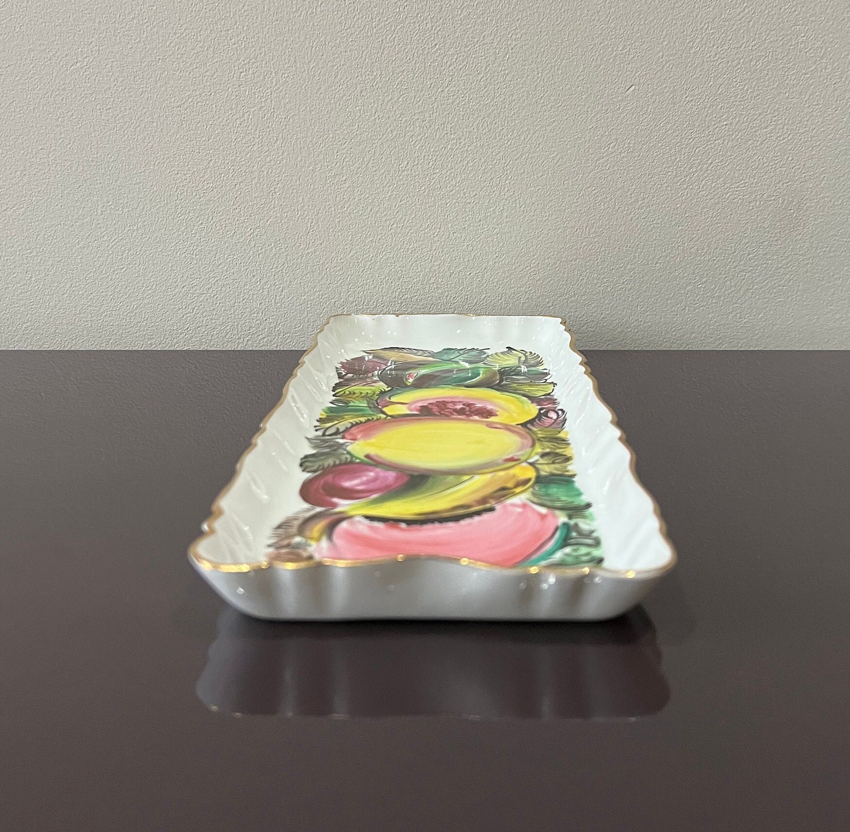 Vintage Rectangular Tray With Fruit Design - Etsy