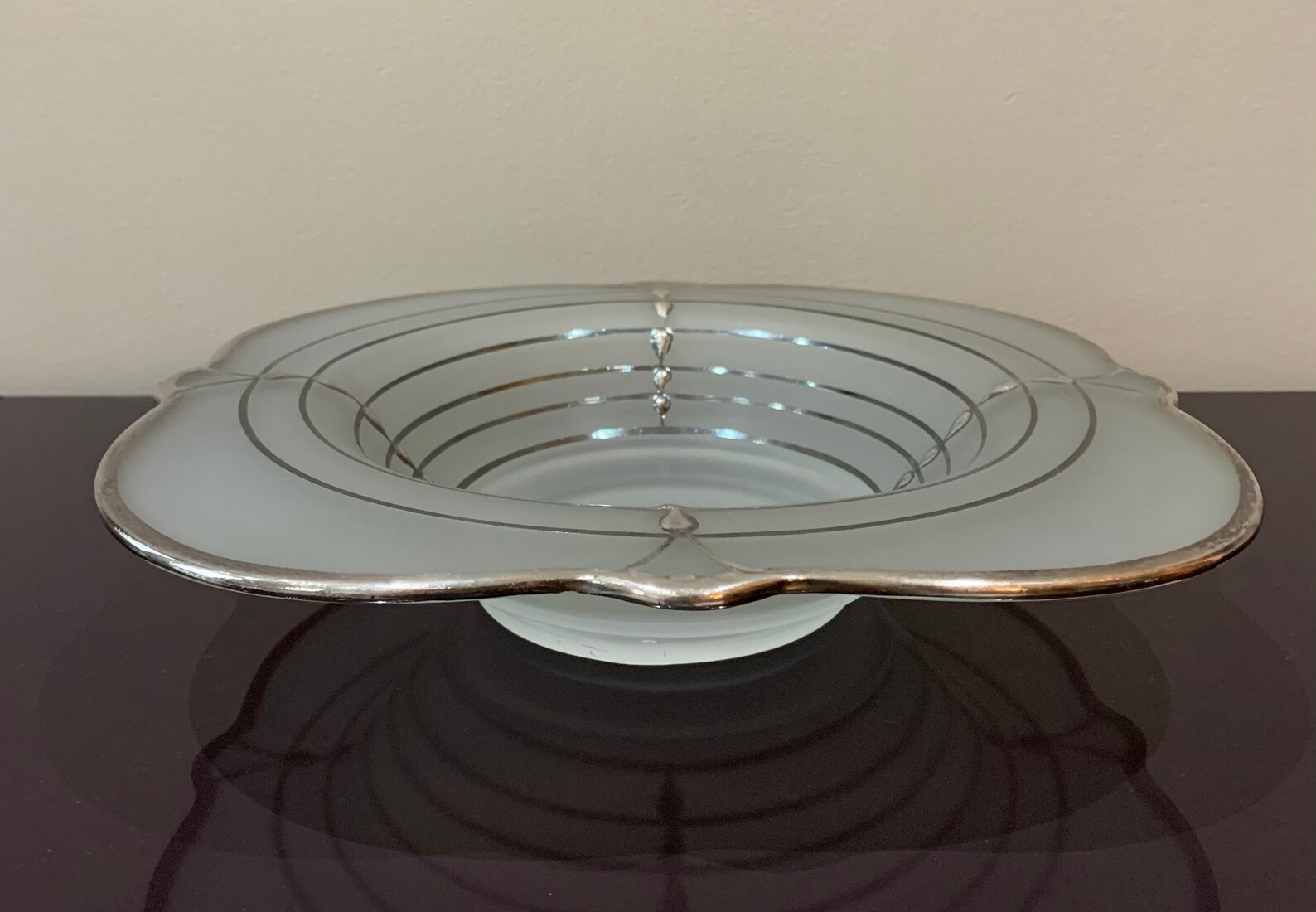 Vintage Frosted Glass Bowl With Silver Detail Etsy