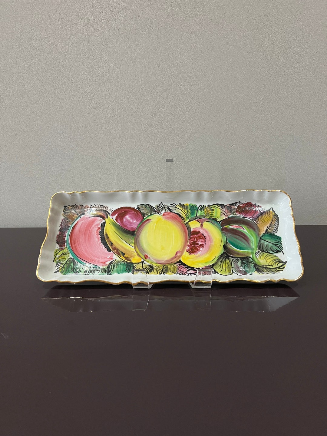 Vintage Rectangular Tray With Fruit Design - Etsy