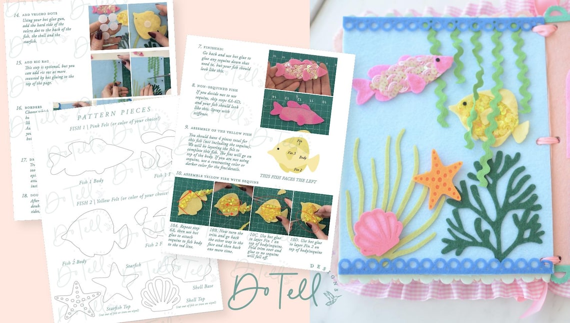 DIY Felt Busy Book SVG and PDF Pattern Page - Under the Sea Fish Page ...