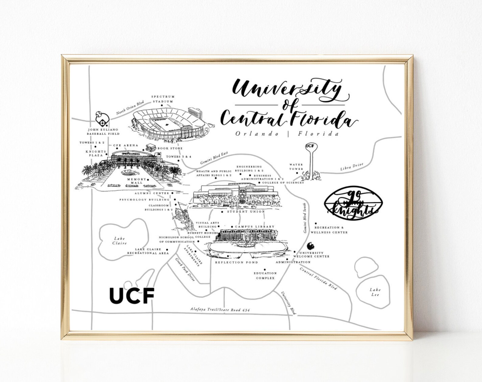UCF Campus Map Print UCF Drawing University of Central - Etsy