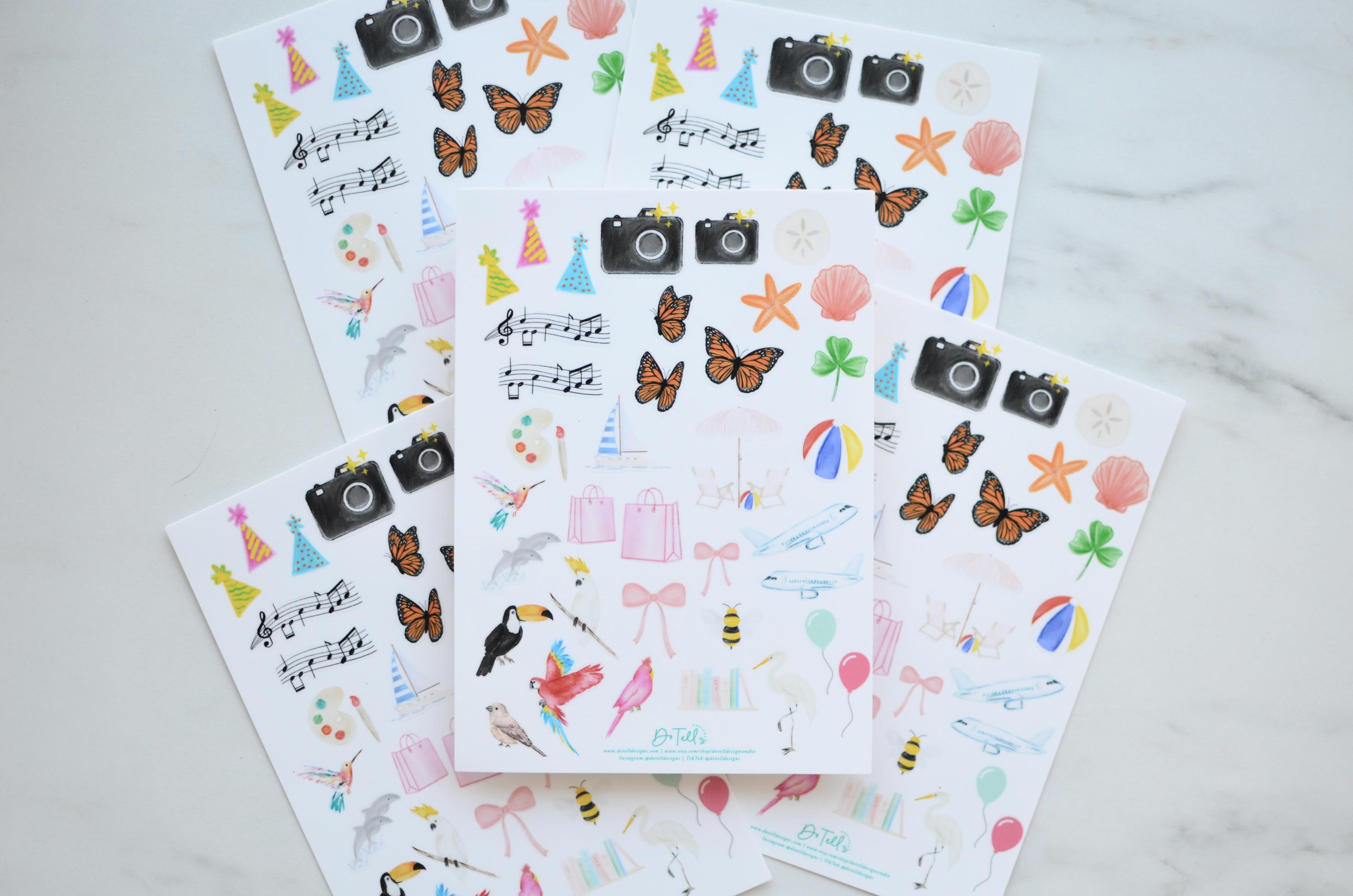 Hand Drawn Icon Sticker Sheet | Sticker Sheet | Scrapbooking | Junk ...