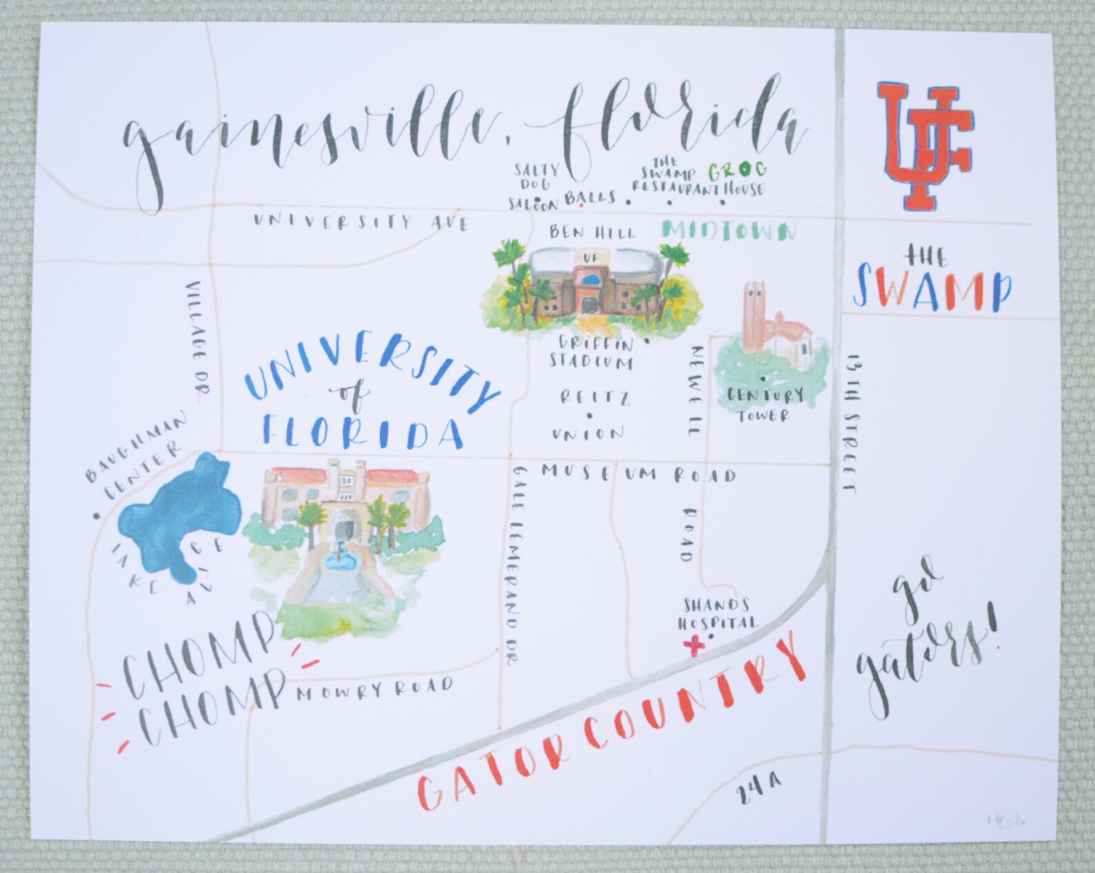 University of Florida UF Map Print College Gift Graduation - Etsy