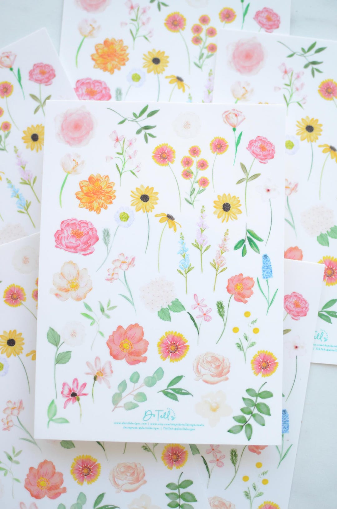 Hand Drawn Flower Sticker Sheet | Sticker Sheet | Scrapbooking | Junk ...