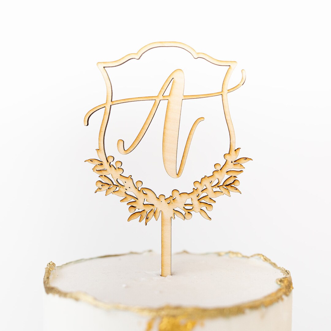 Custom Monogram Cake Topper, Modern Wedding, Crest Letter Cake Topper ...