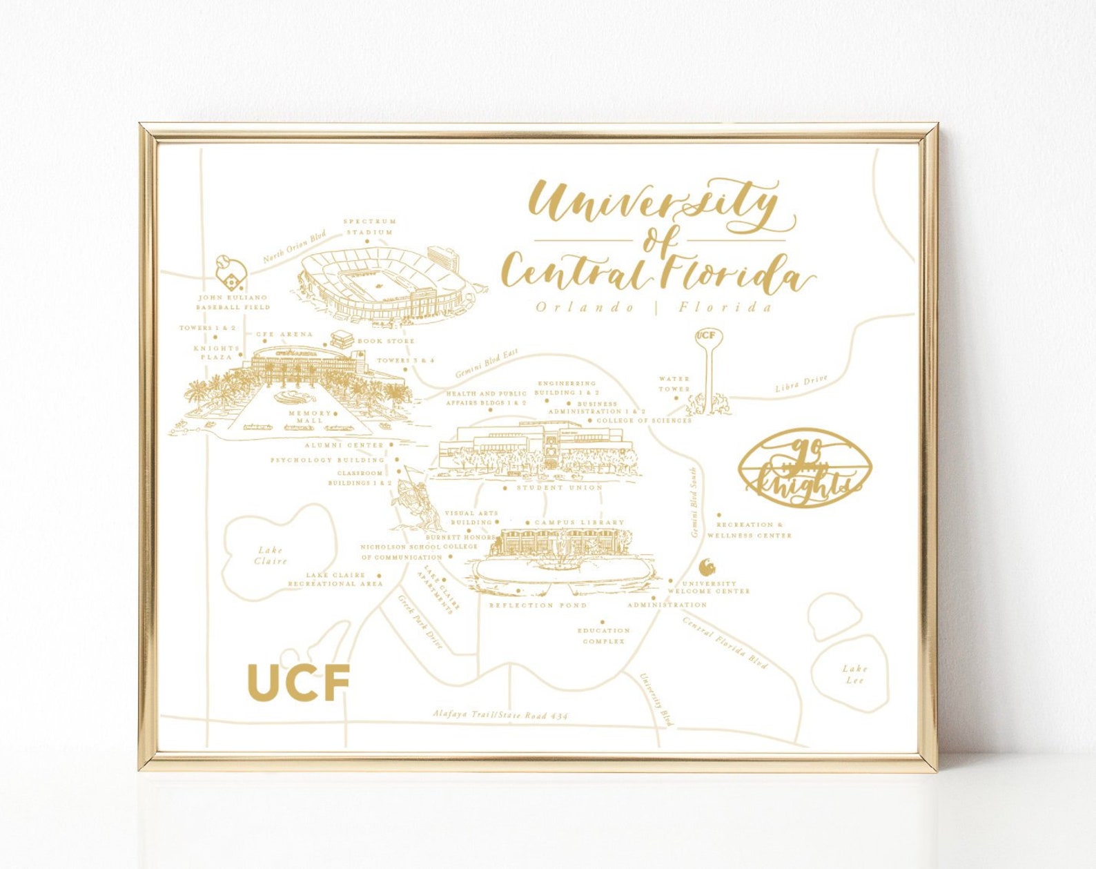 UCF Campus Map Print UCF Drawing University of Central | Etsy