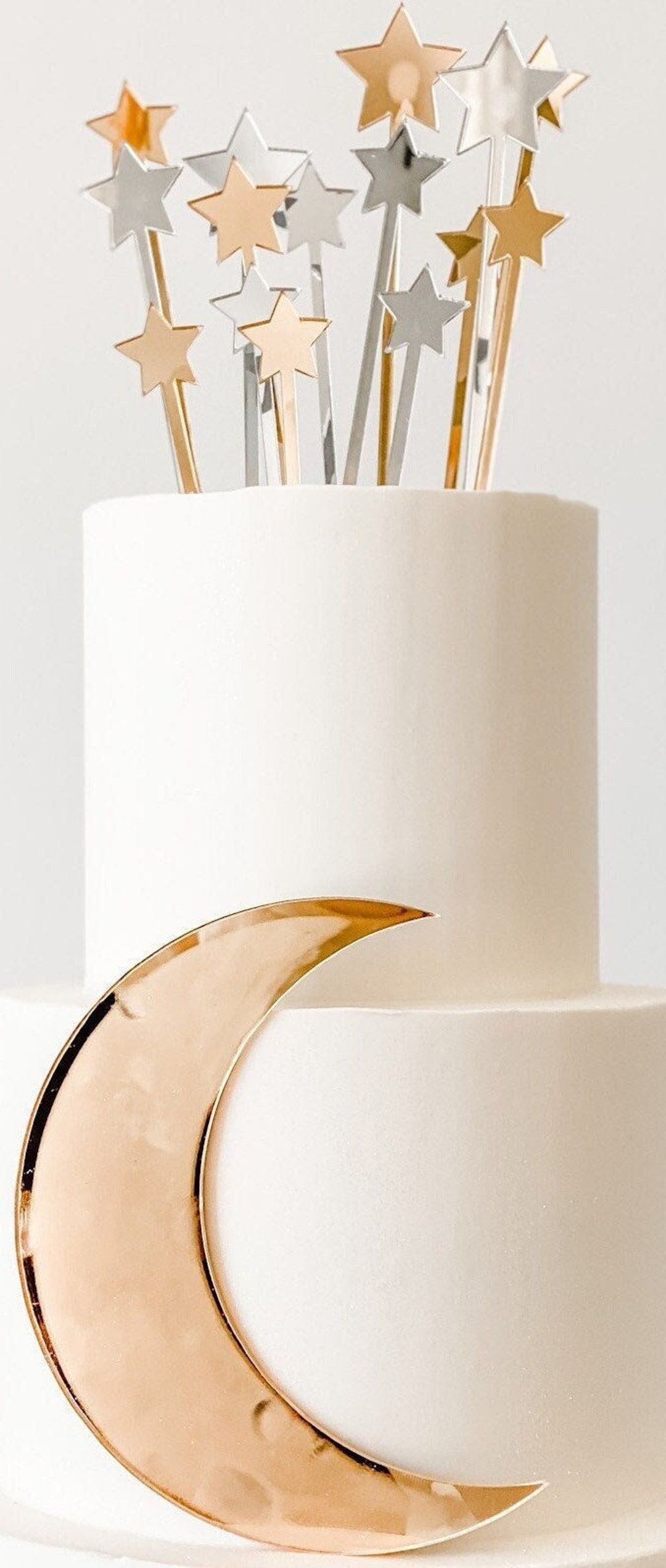 Set of 10 Silver and Gold Star Cake Topper Set - Star Birthday Cake ...