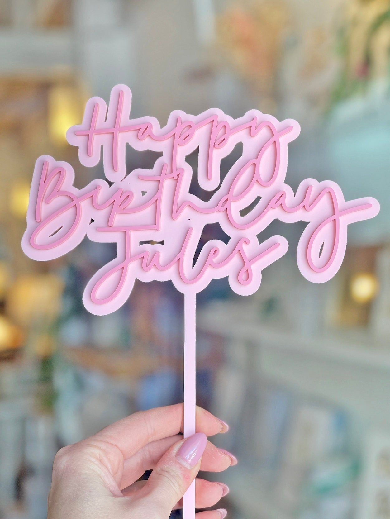 Custom Pink Happy Birthday Cake Topper Custom Cake Topper Happy