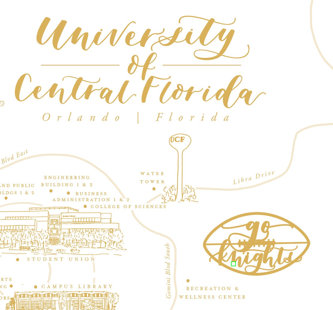 UCF Campus Map Print UCF Drawing University of Central - Etsy