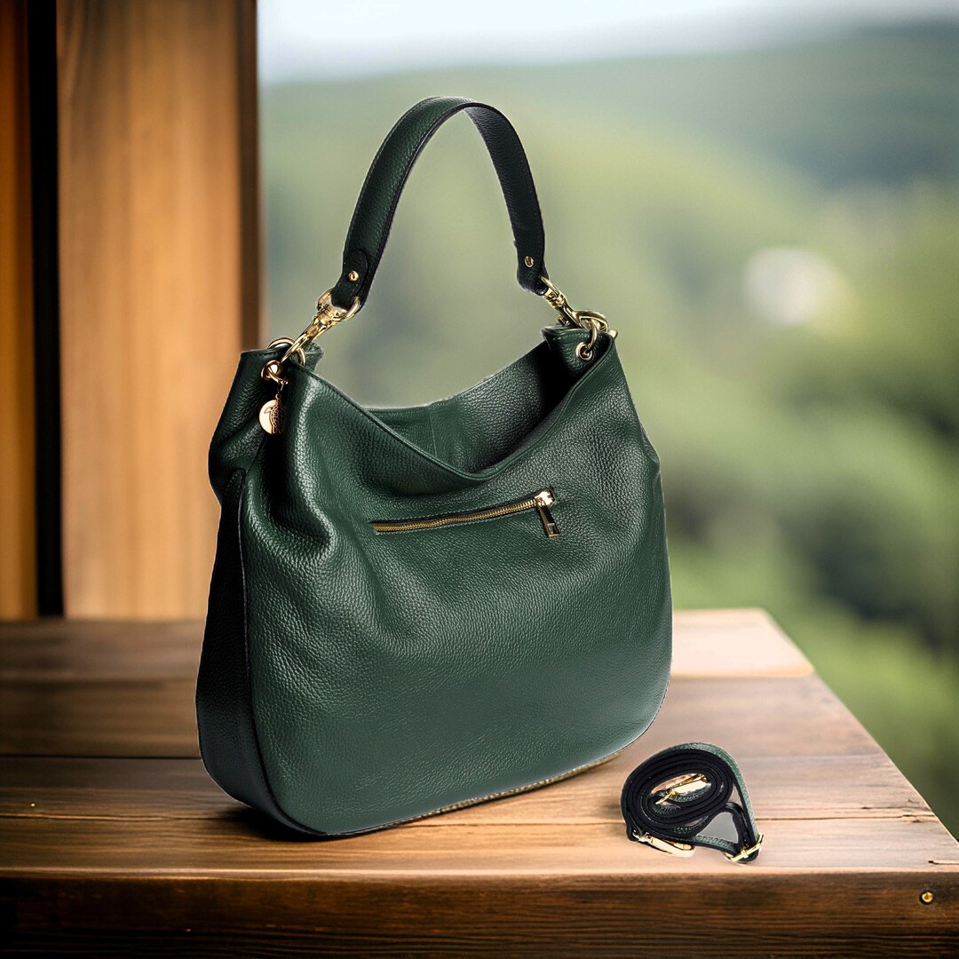 Green Leather Hobo Bag Handcrafted in Italy Women's Shoulder Bag With ...