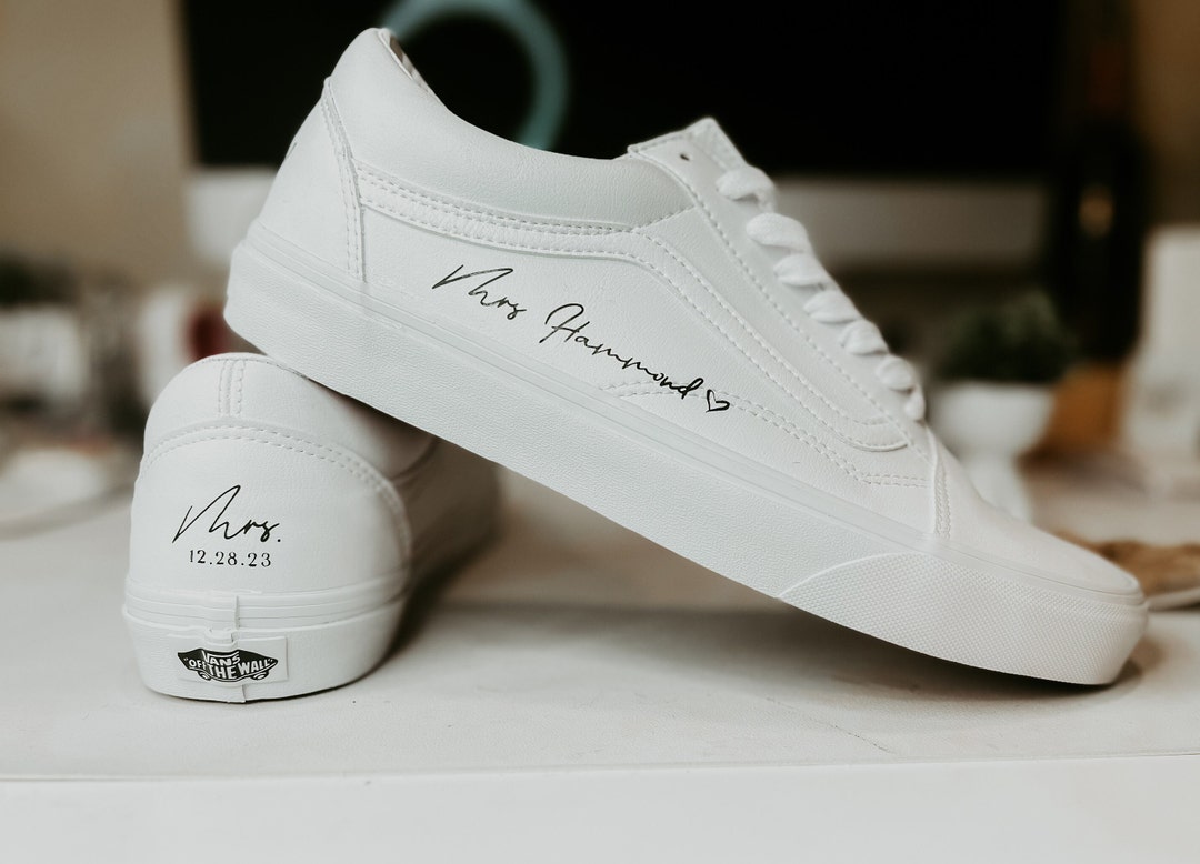 Custom Wedding Script Calligraphy LEATHER VANS / Canvas Wedding VANS ...