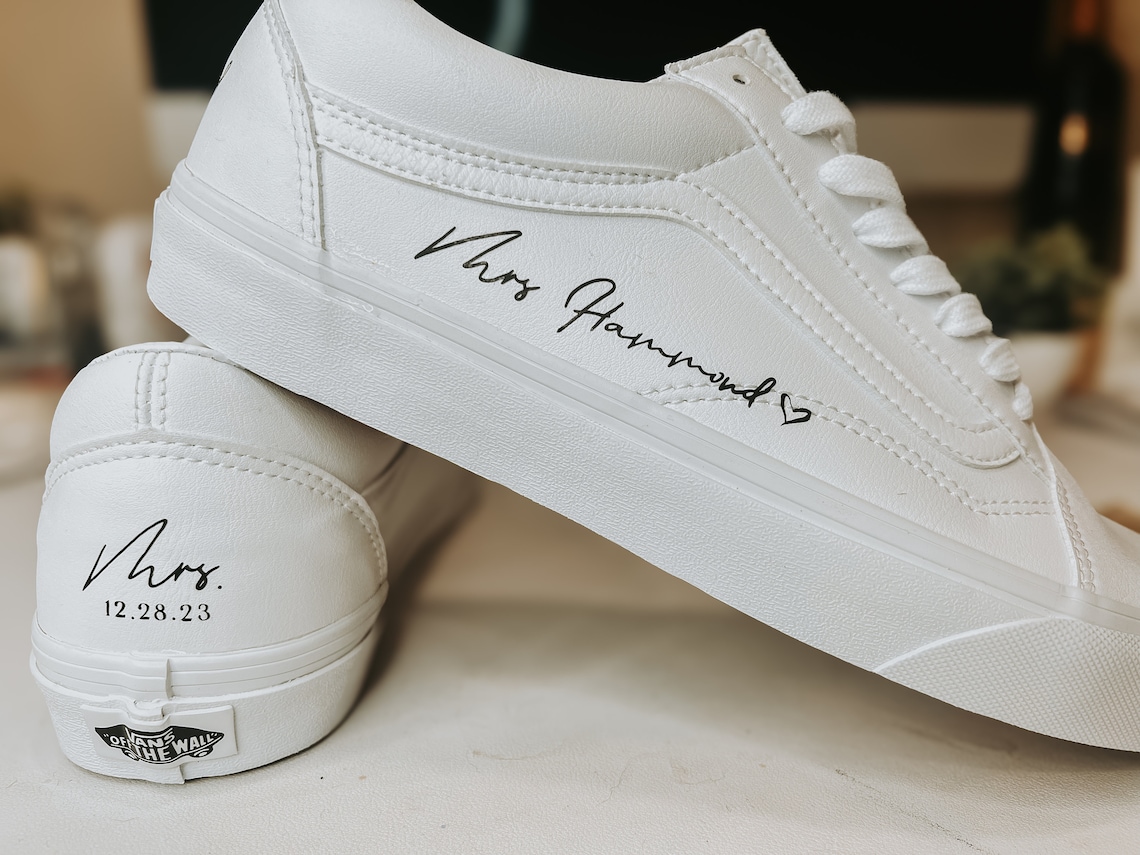 Custom Wedding Script Calligraphy LEATHER VANS / Canvas Wedding VANS ...