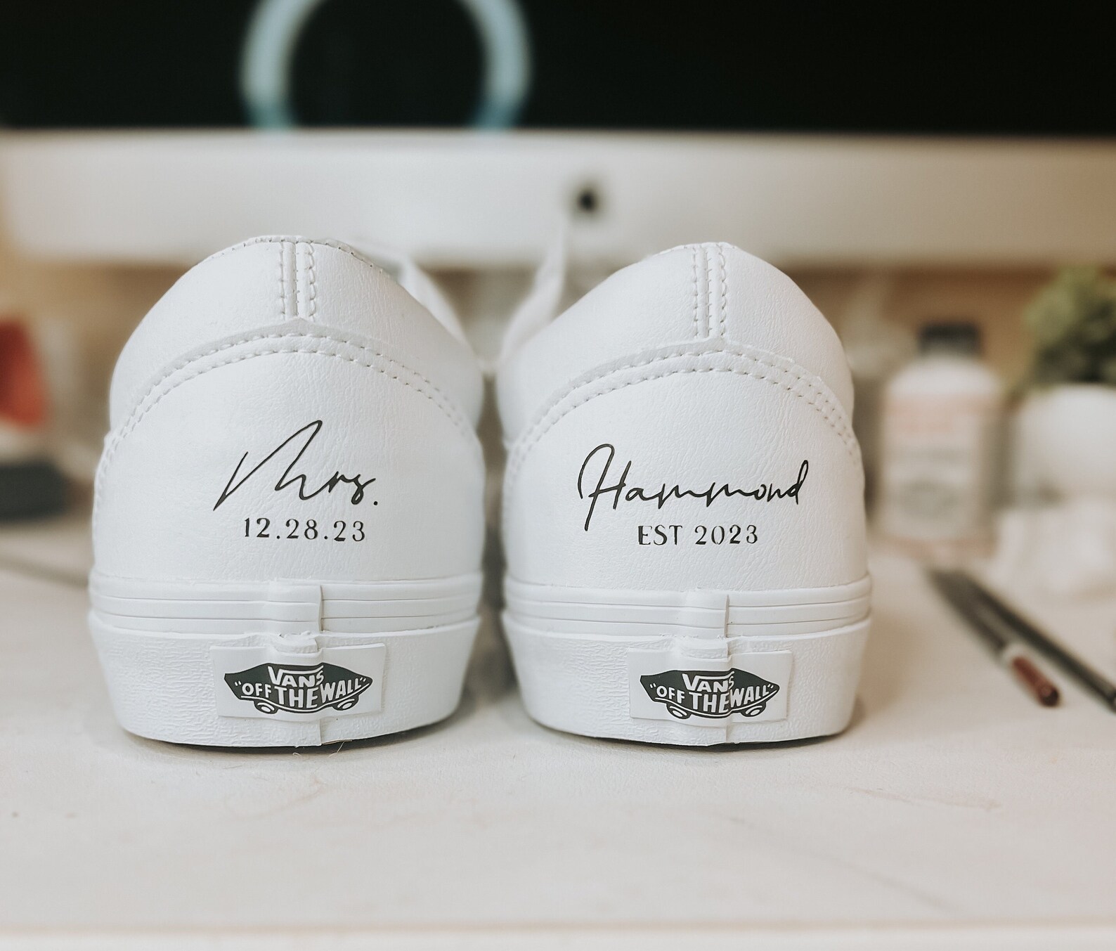 Custom Wedding Script Calligraphy LEATHER VANS / Canvas Wedding VANS ...
