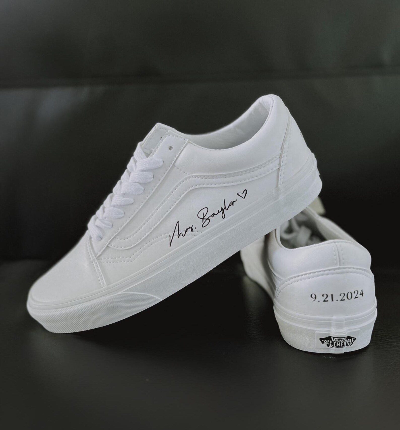 Custom Wedding Script Calligraphy LEATHER VANS / Canvas Wedding VANS ...