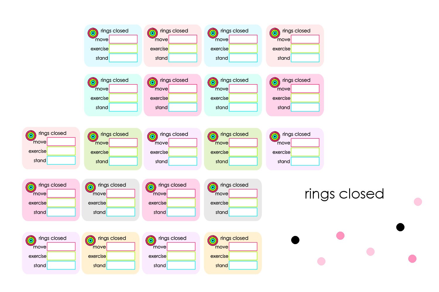 Apple Activity Tracker set of 24 stickers perfect for any | Etsy