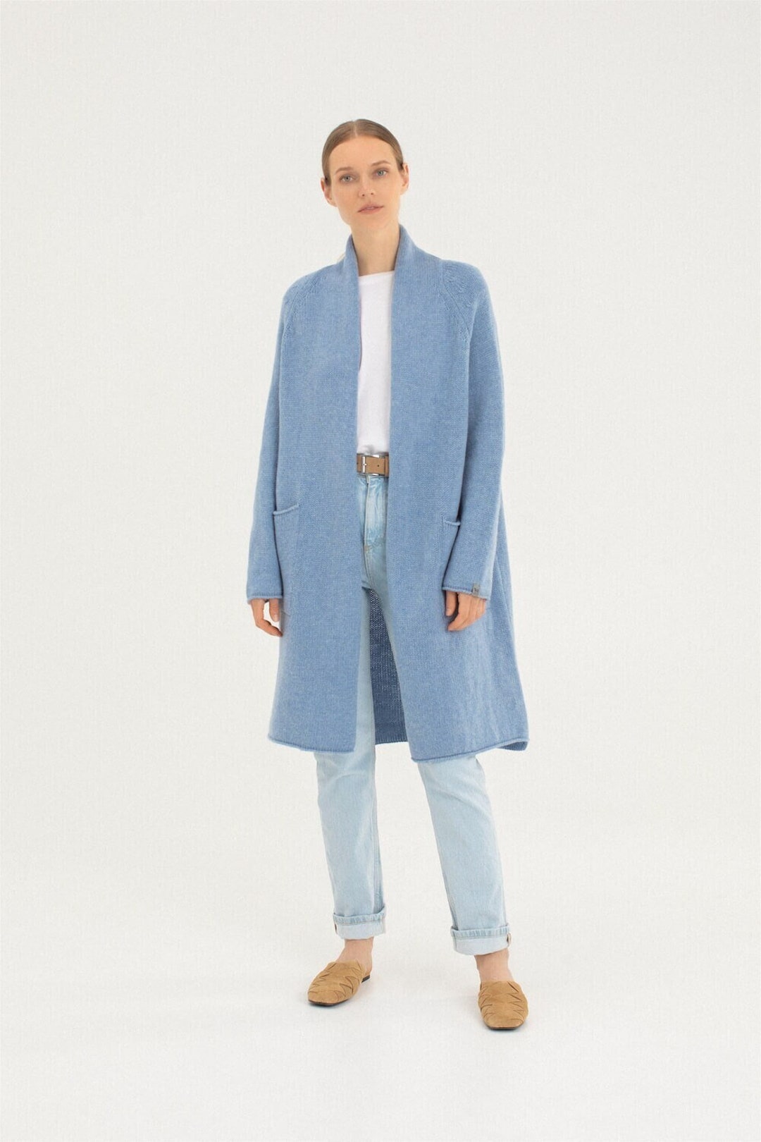 Blue Merino Cashmere Wool Cardigan, Knit Eco Wool Jacket, Long Cardigan ...