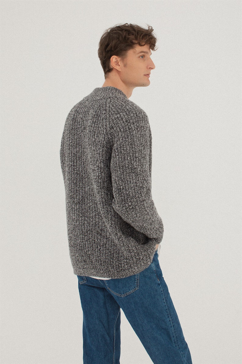 Minimalist Merino Wool Jumper, Knitted Zipped Sweater, Gray Sweater for ...