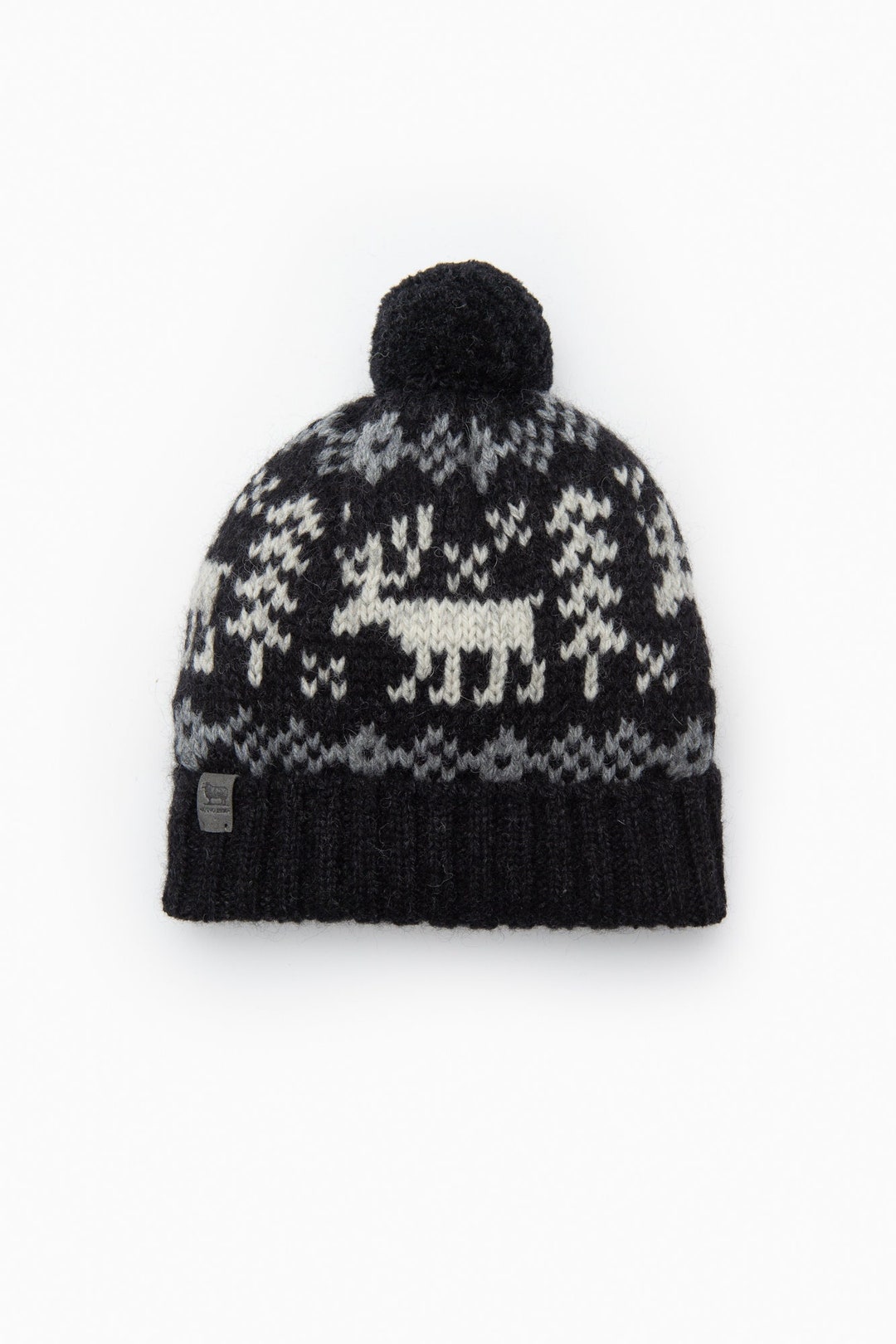 Scandinavian Christmas Cap With Deers, Unisex Wool Bobble Hat in Navy ...