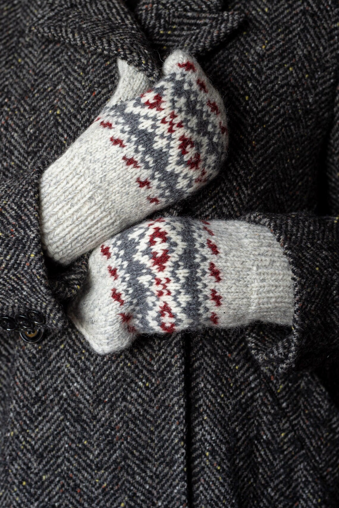 Knitted Natural Wool Mittens, Scandi Style Warm Unisex Gloves, 100% ...