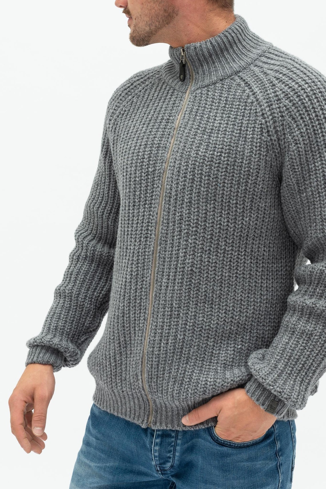 Minimalist Merino Wool Jumper Knitted Zipped Sweater Gray | Etsy