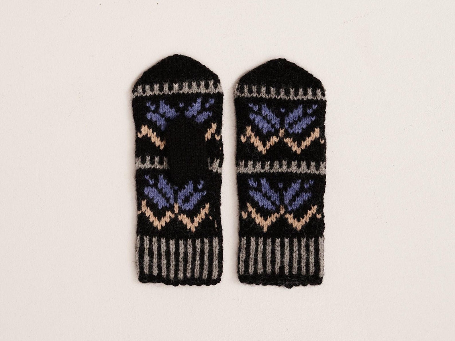 Vintage Natural Wool Fingerless Mittens, Hand Knitted Woolen Mittens ...