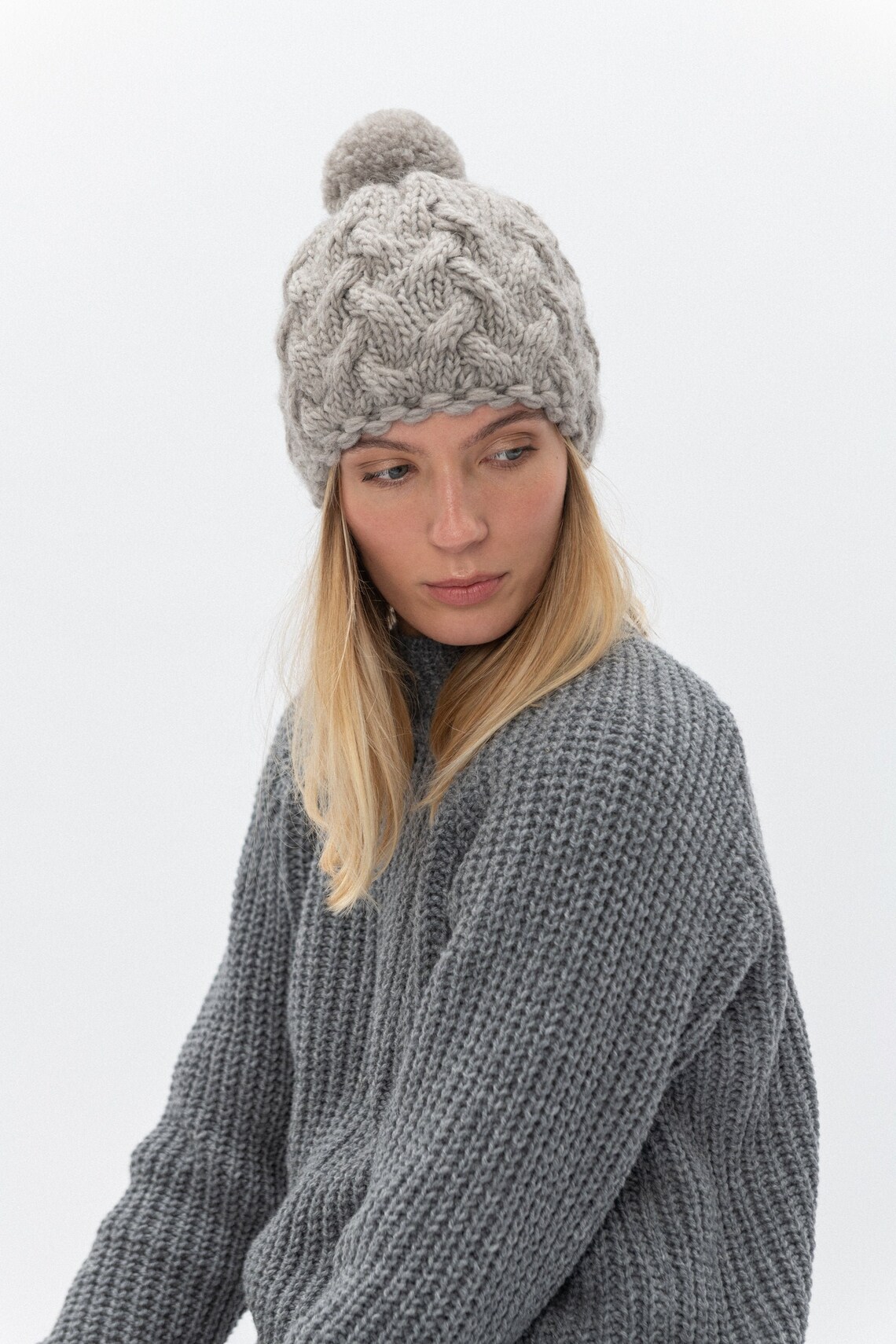 Handmade Wool Beanie With Pom - Braided Winter Hat - Etsy