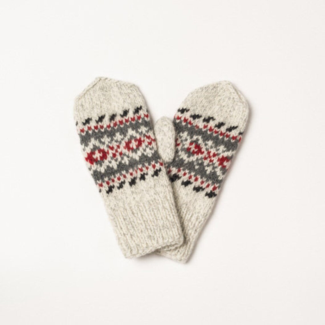 Knitted Natural Wool Mittens, Scandi Style Warm Unisex Gloves, 100% ...