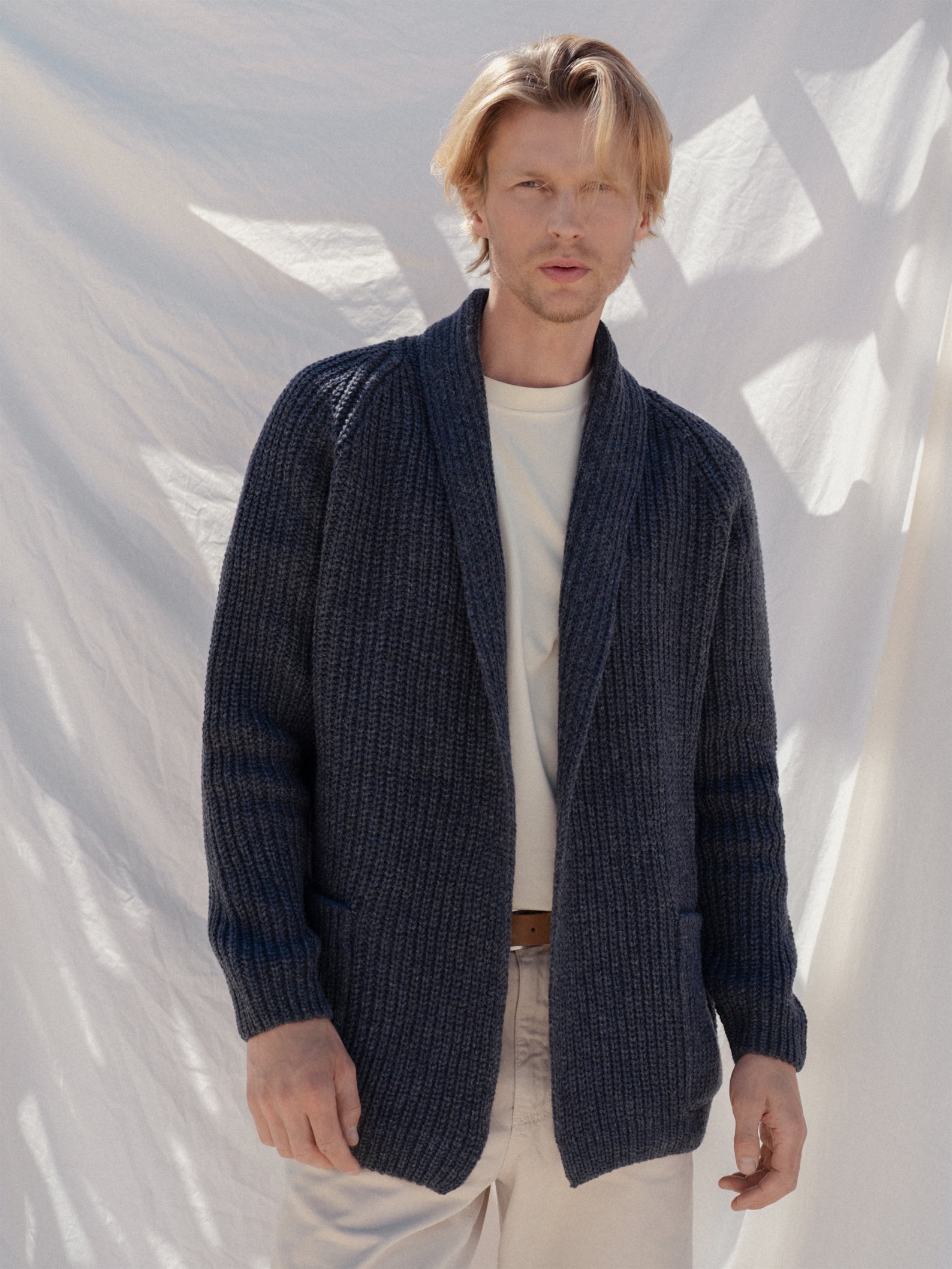 Soft Merino Wool Men's Cardigan, Hand Knitted Woolen Sweater, Open ...