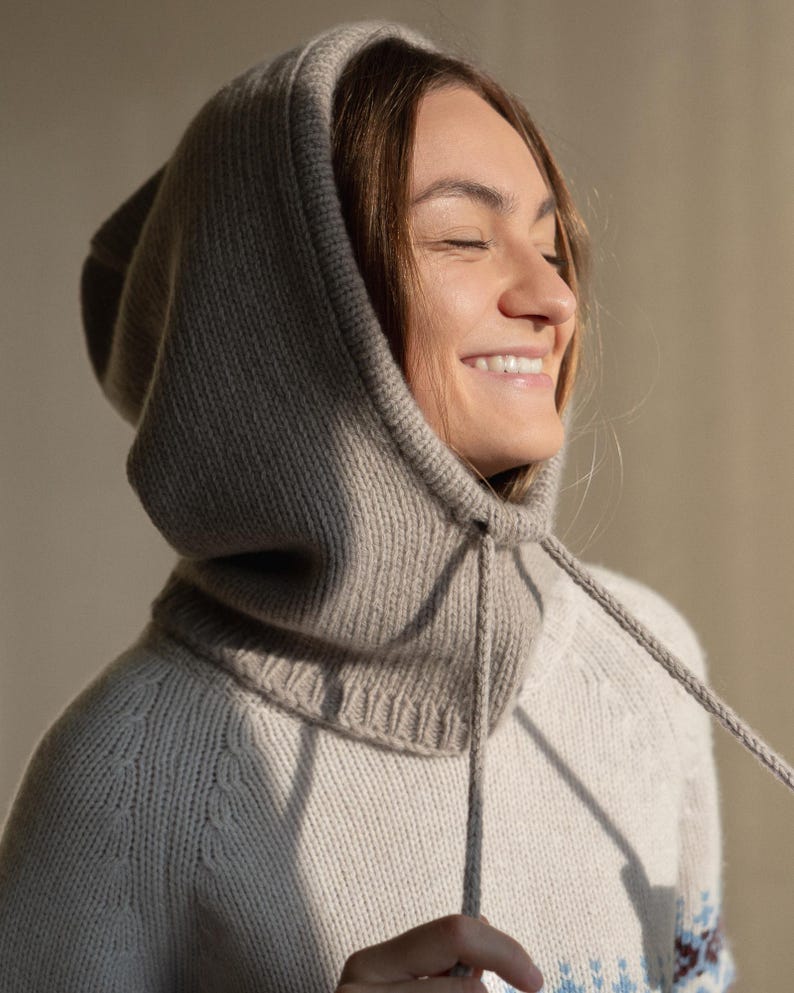 Cashmere Wool Knit Balaclava Hood: Balaclava Hooded Cowl, Cozy Winter ...