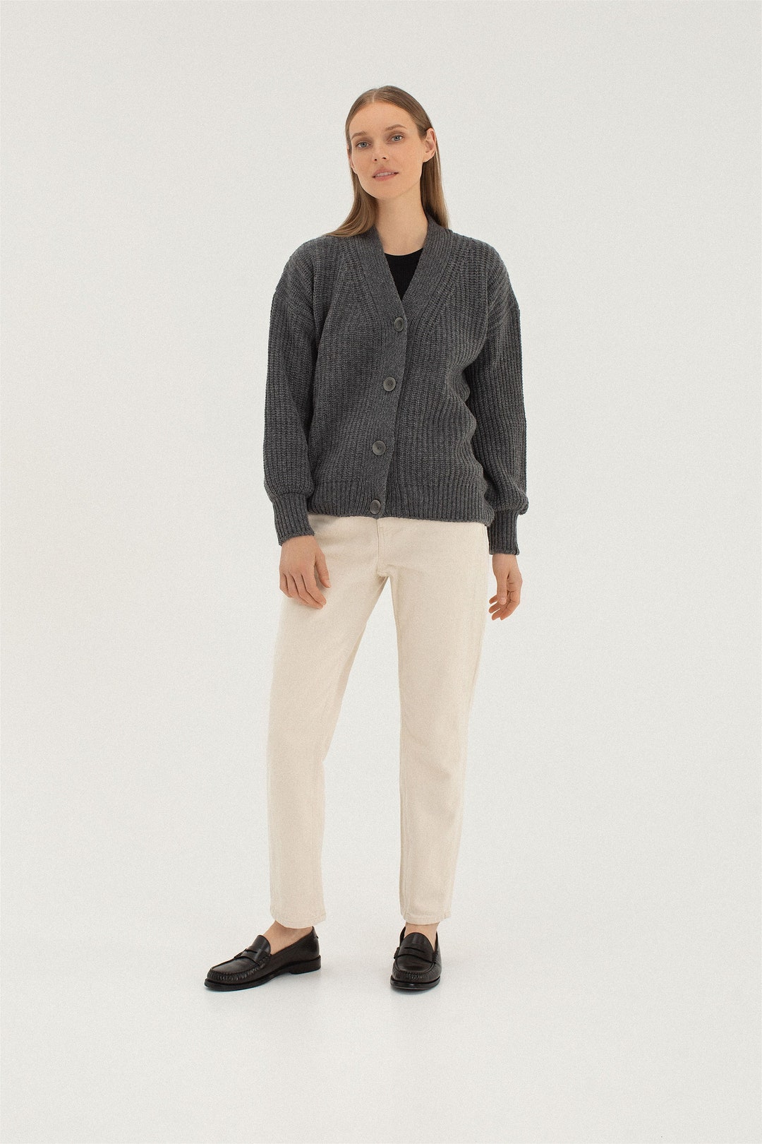 Knitted Merino Jumper, Buttoned Woolen Jumper, Vintage Loose Fit ...