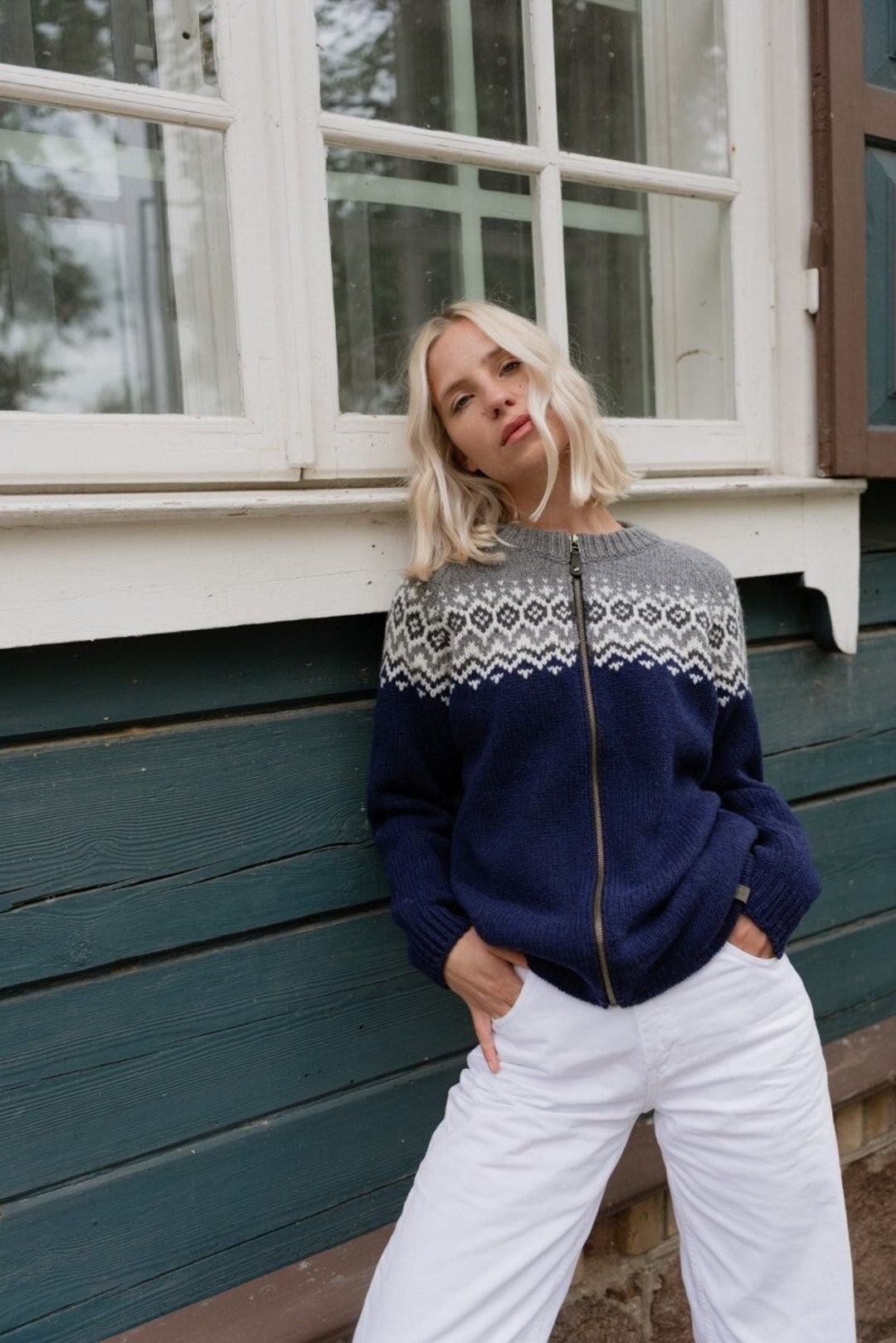 Blue Scandinavian Sweater for Women, Women Knitted Jumper in Blue ...