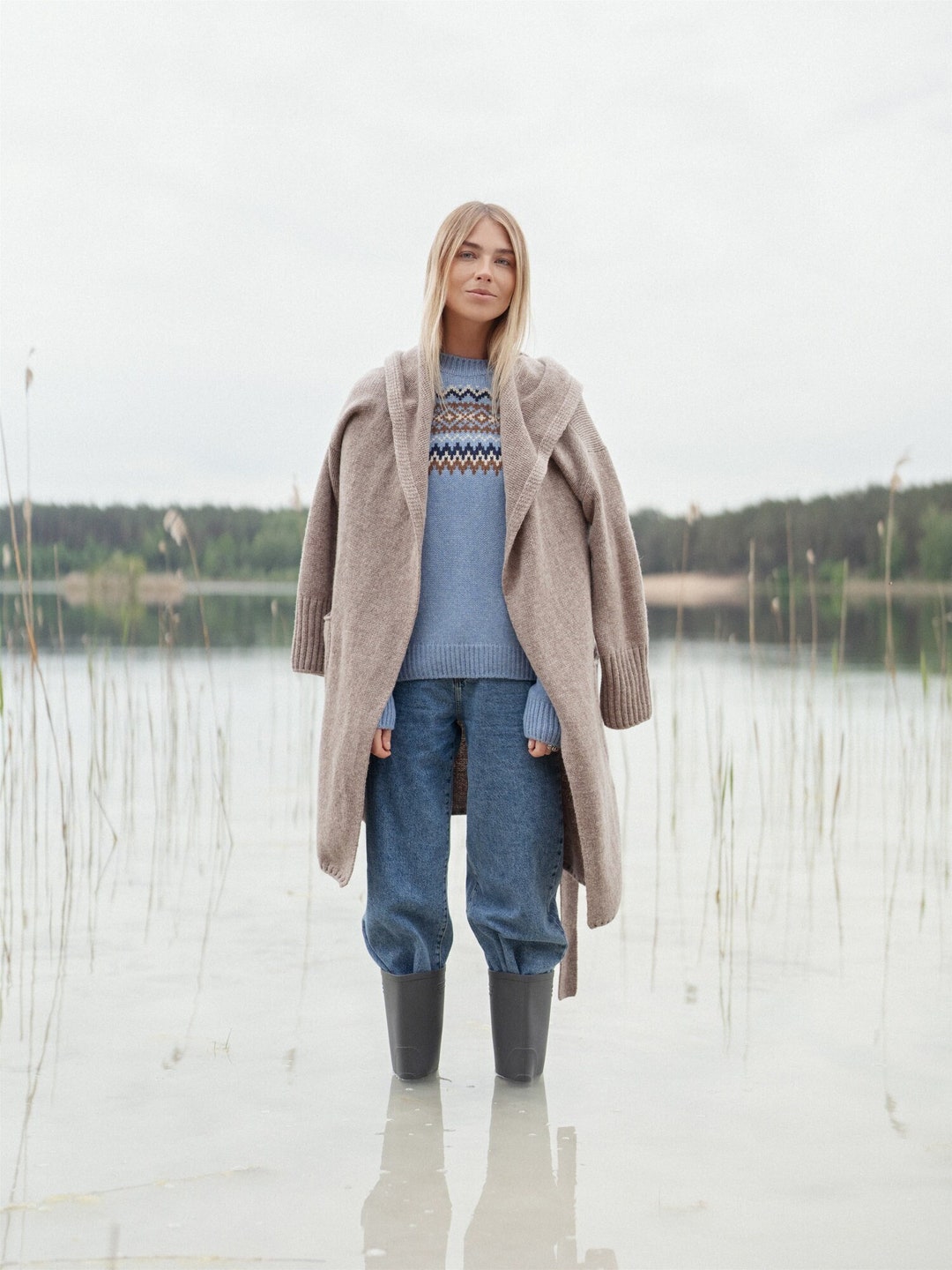 Cozy Long Wool Cardigan With Hoodie and Belt Closure, Super Long Women ...