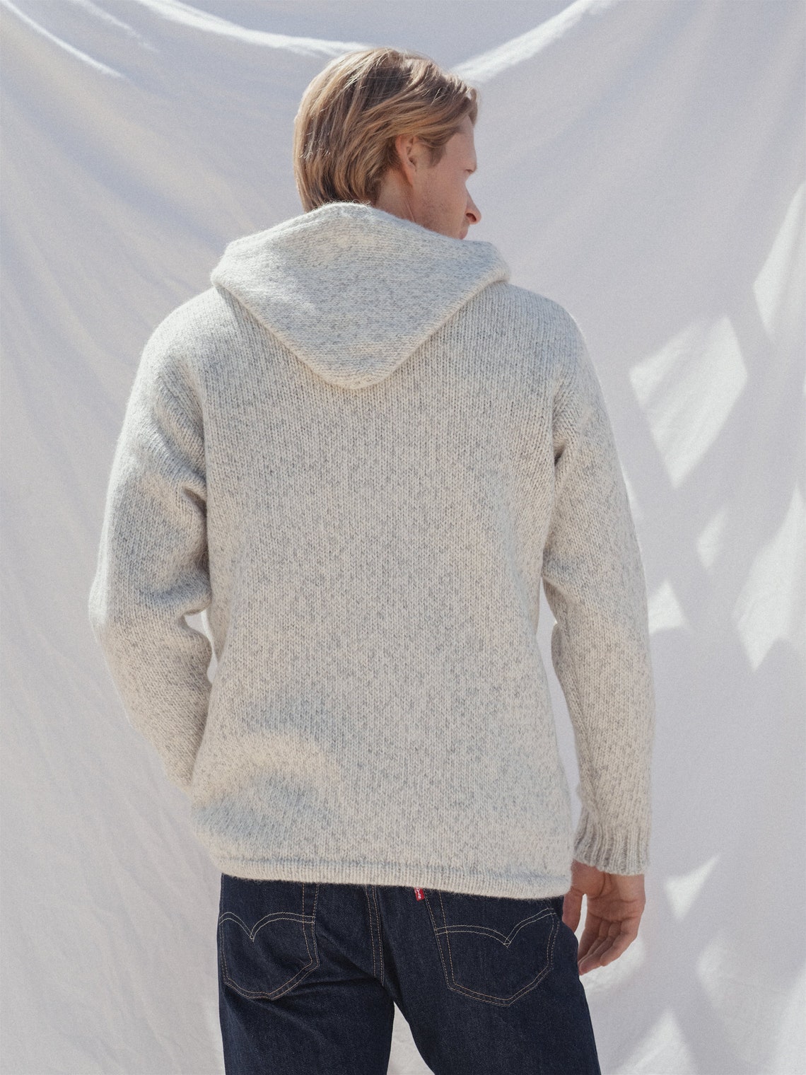 Sustainable Wool Hand Knit Jumper for Men, Hooded Wool Sweater Man ...