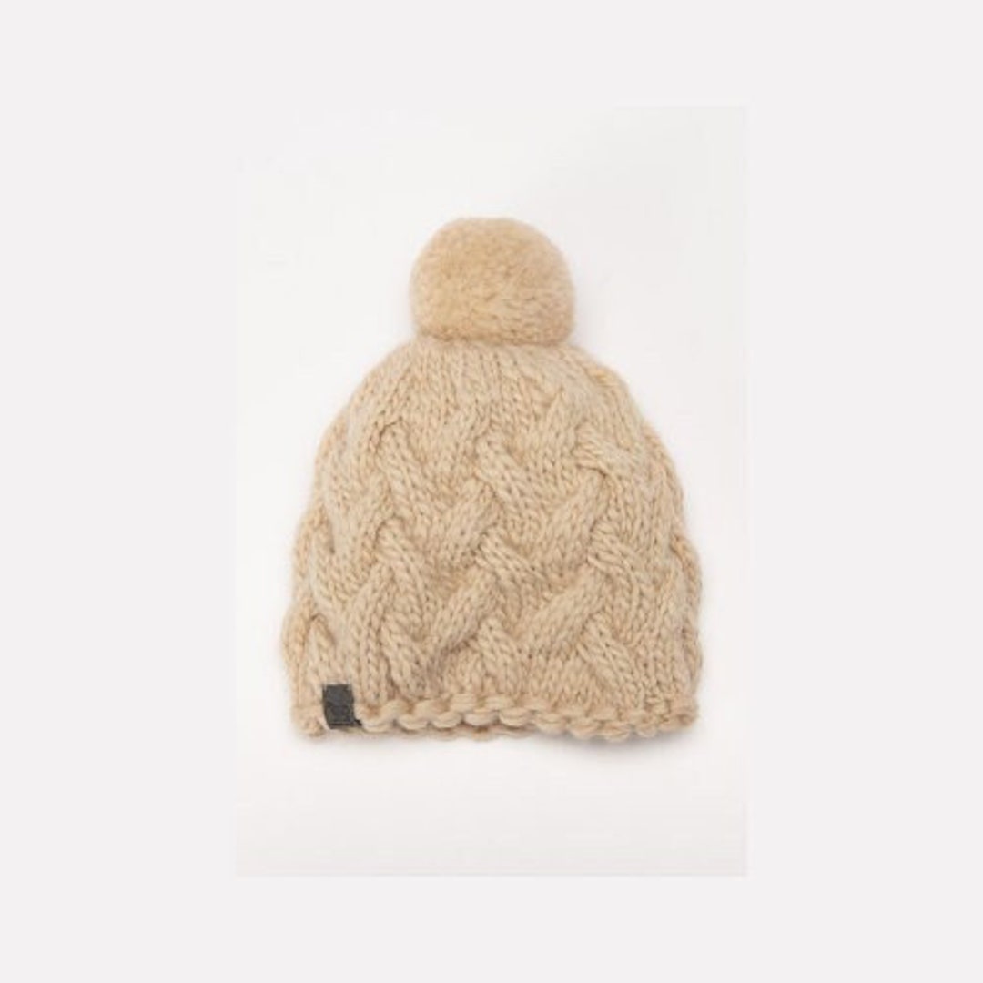 Women's Wool Hat With Pom in Beige Cream Color, Natural Wool Warm ...