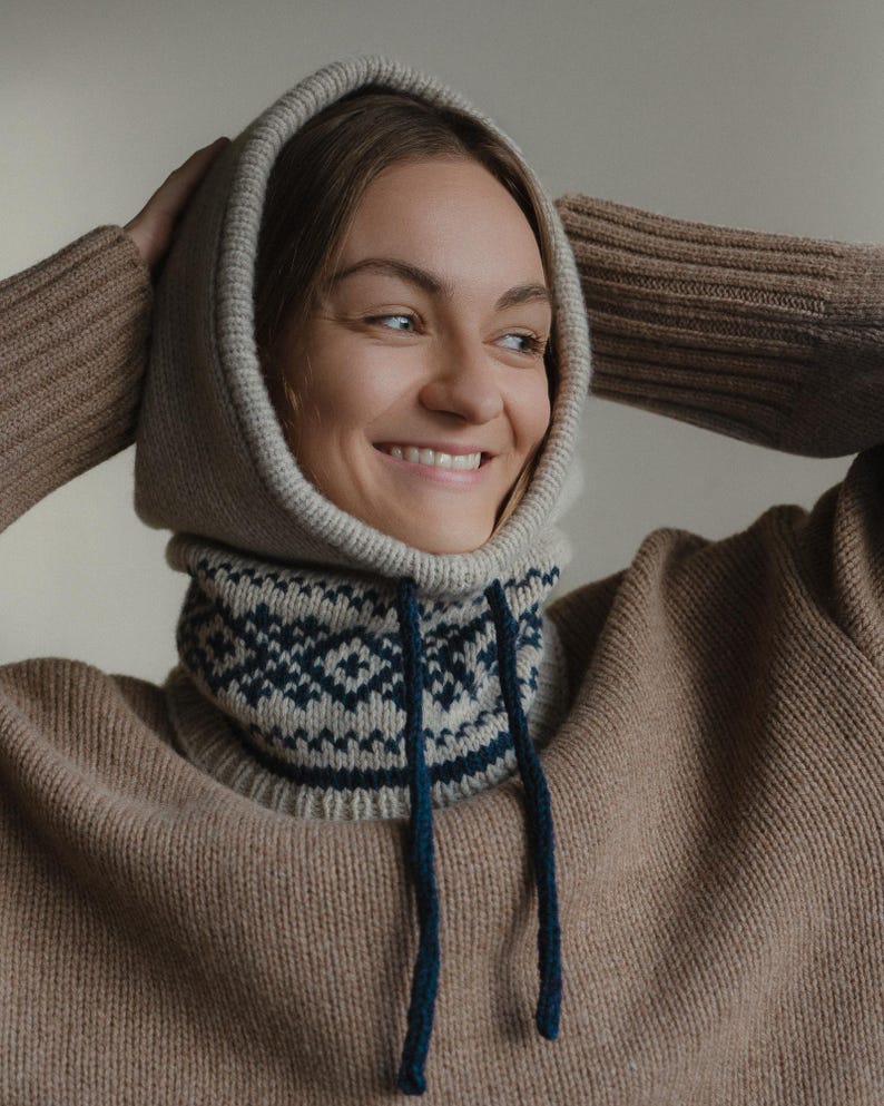 Balaclava Hooded Cowl, Boho Knitted Hood, Woolen Hood in Scandinavian ...