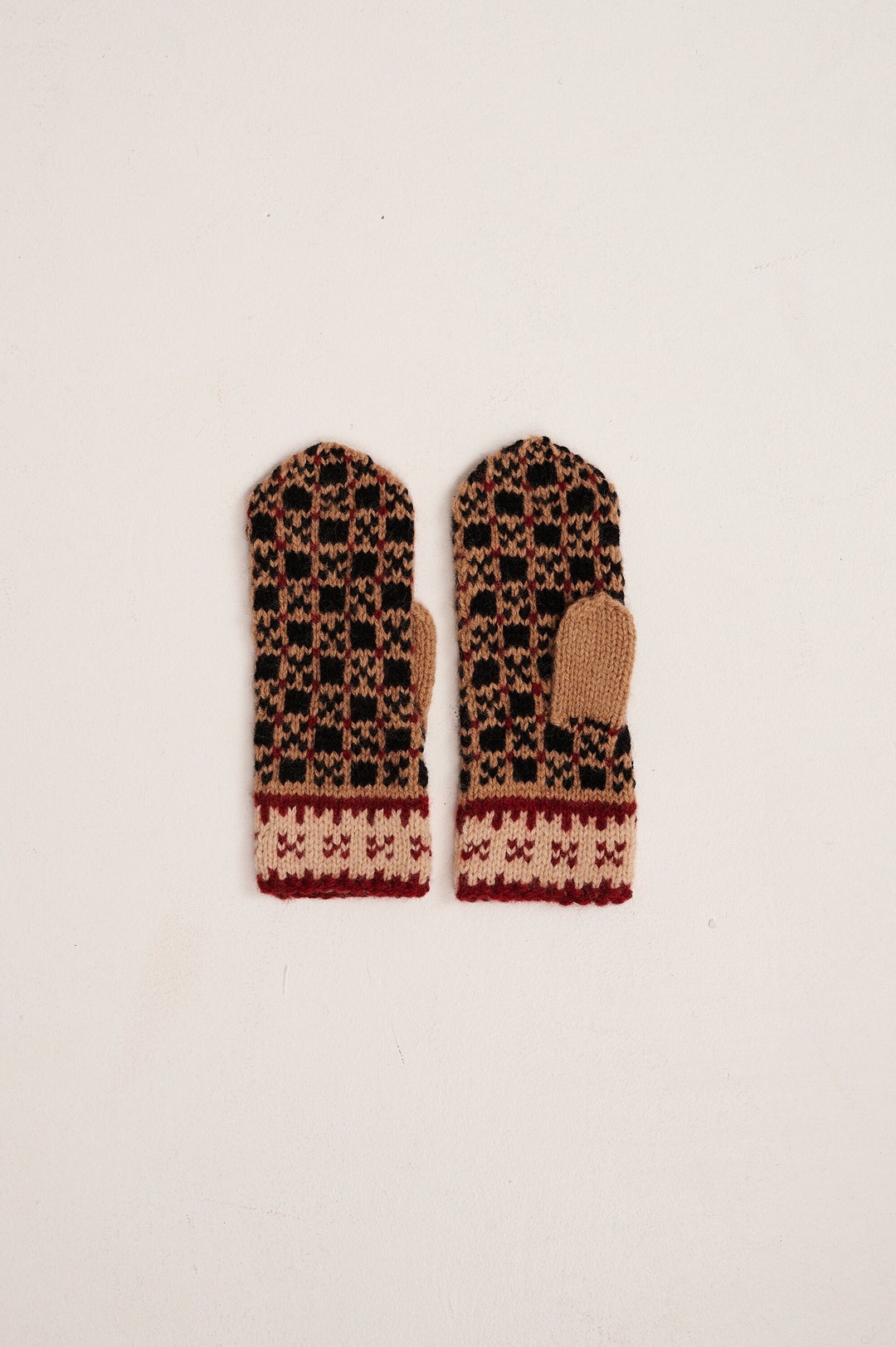 Vintage Natural Wool Fingerless Mittens, Hand Knitted Woolen Mittens ...