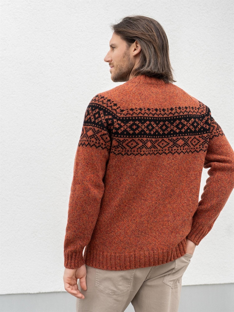 Merino Wool Sweater for Men With Ornaments, Scandinavian Style Woollen ...