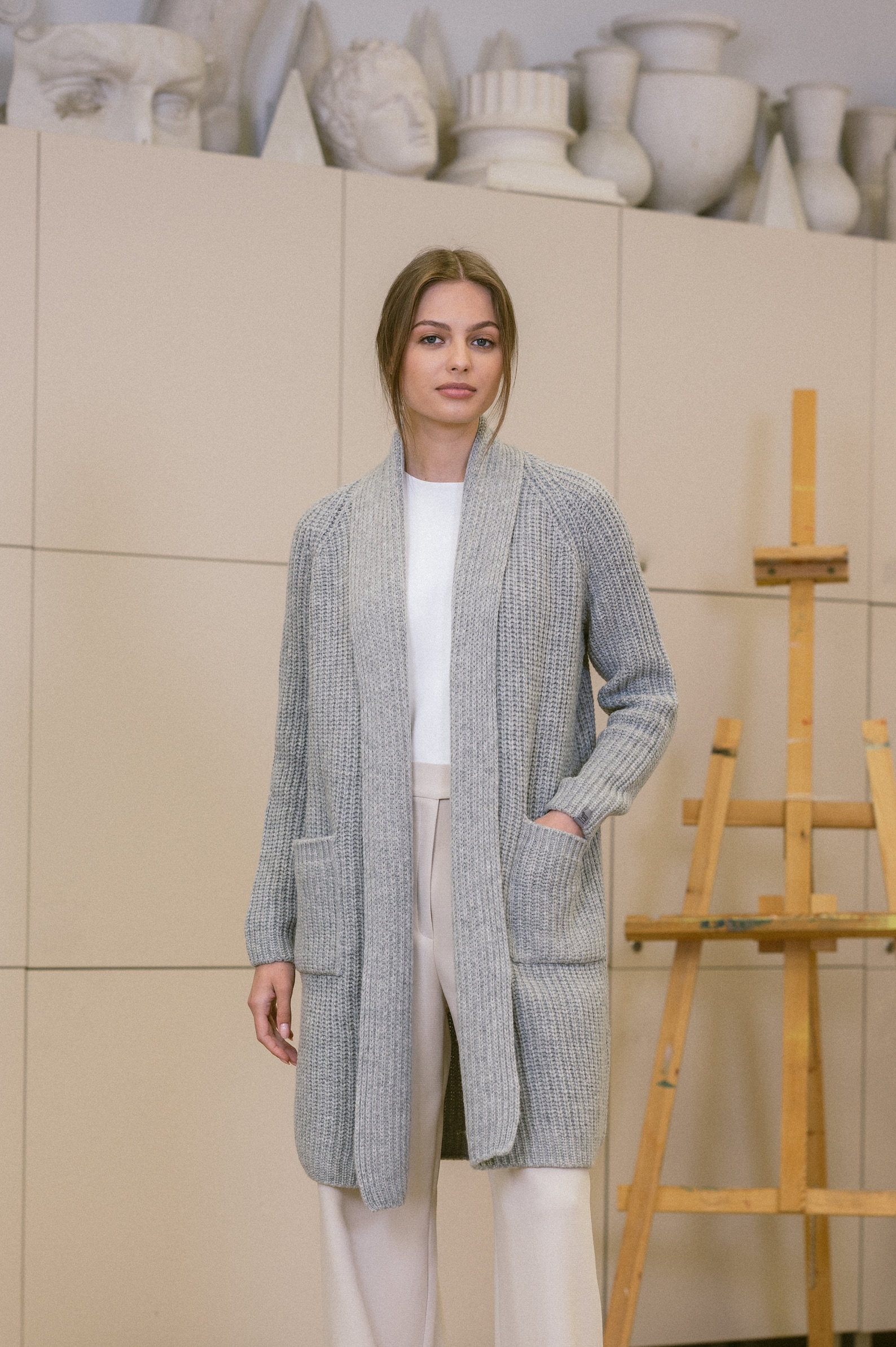 Super Long Knit Coat With Pockets, Long Open Front Jacket, Organic ...