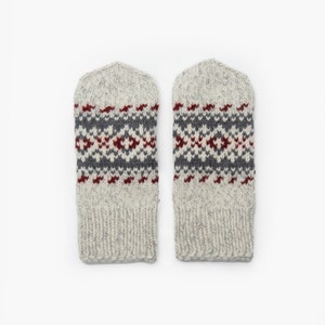 Natural Wool Mittens, Hand Knitted Woolen Mittens, Unisex Warm Gloves ...