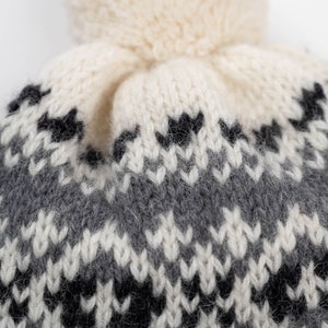 Chunky Wool Beanie With Booble in White Melange Color and Ornaments ...