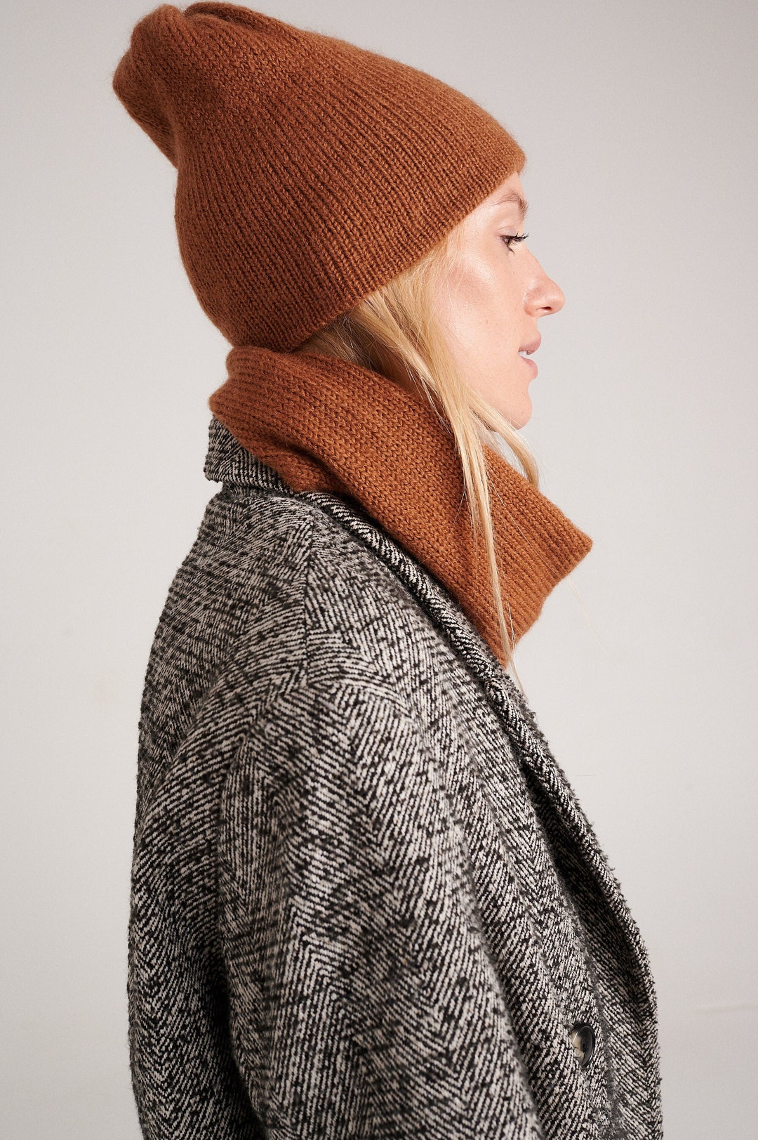 Womens Mohair Wool Cap and Scarf, Hand Knitted Woolen Winter ...