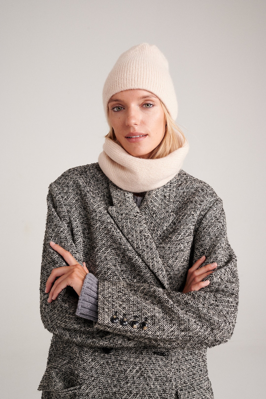 Mohair Wool Cap and Scarf Set, Hand Knitted Woolen Winter Accessories ...