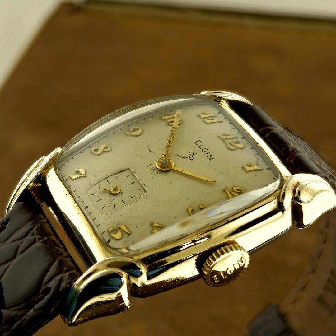1950's ELGIN 15j 554 Manual WIND Tank Watch - Original Glass Crystal ...