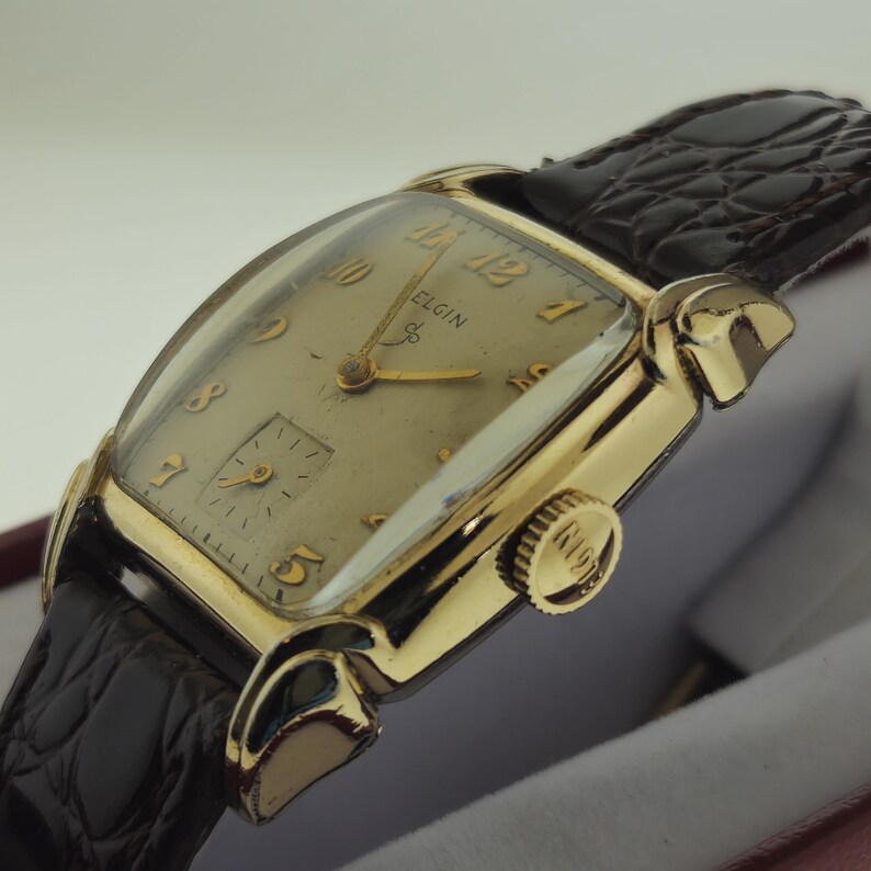 1950's ELGIN 15j 554 Manual WIND Tank Watch - Original Glass Crystal ...
