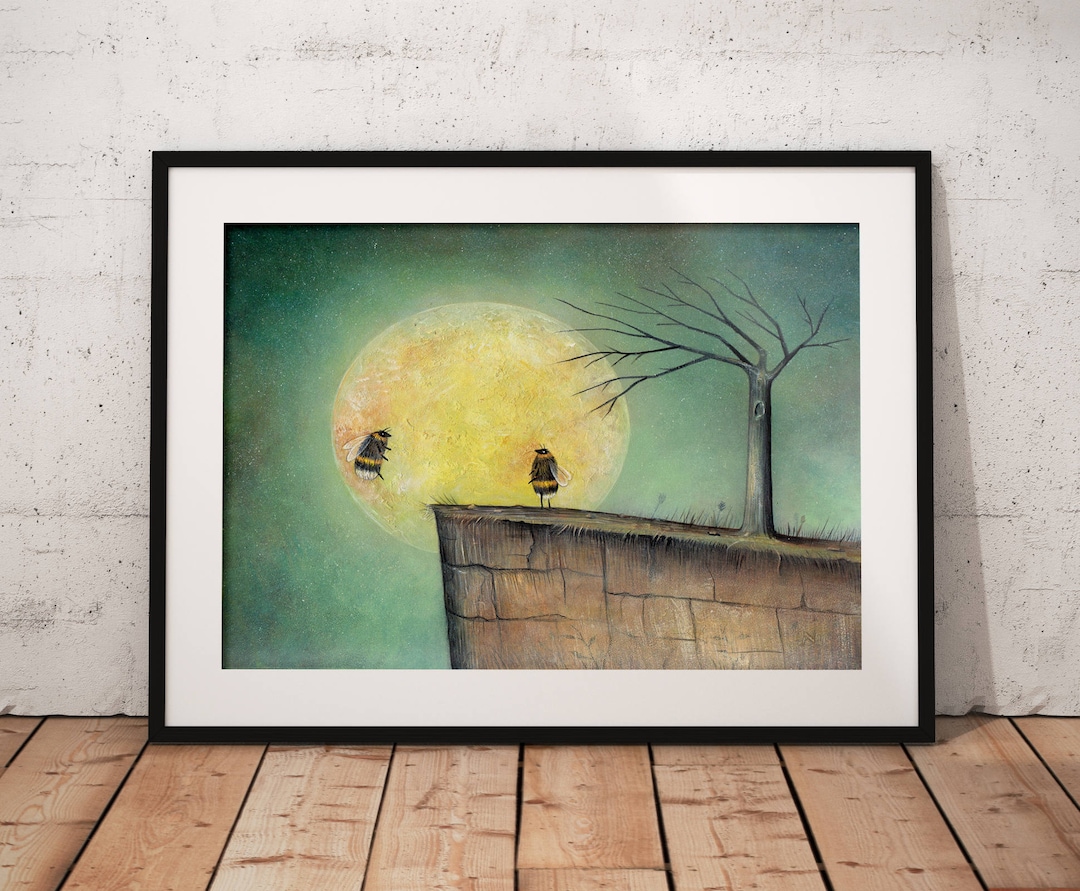 Bumble Bee and Moon Art Print - Wildlife Wall Art - Home and Nursery ...