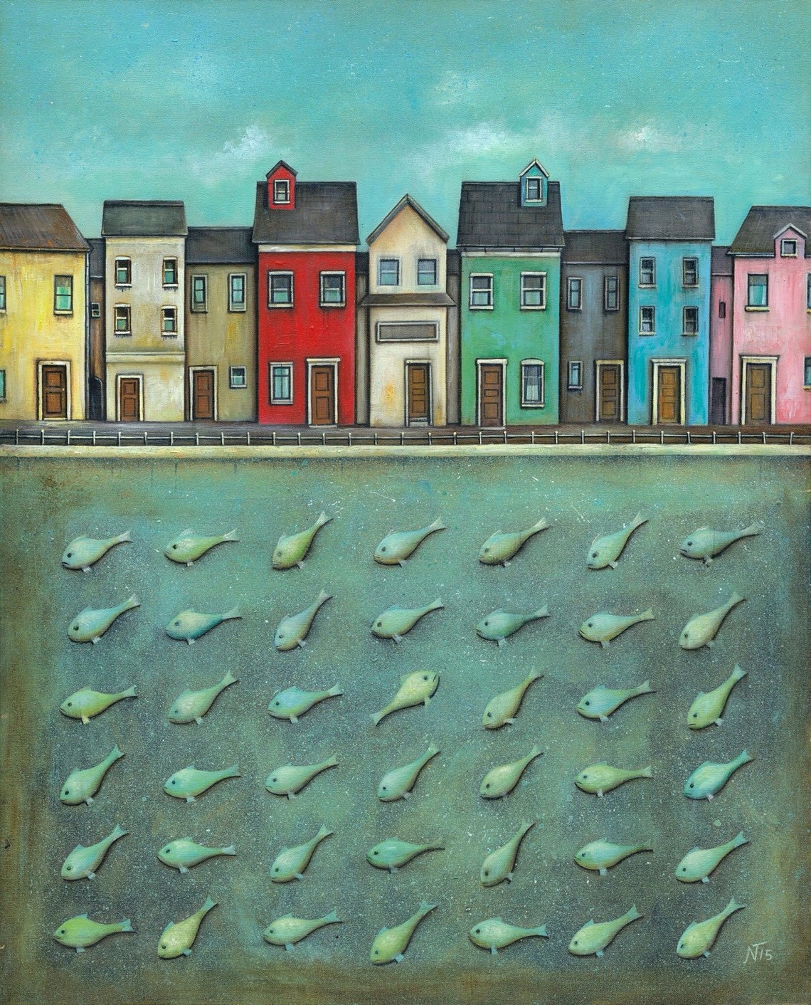 Seascape Art Print, Sea Houses Painting, Seaside Print, Sea Houses Art ...