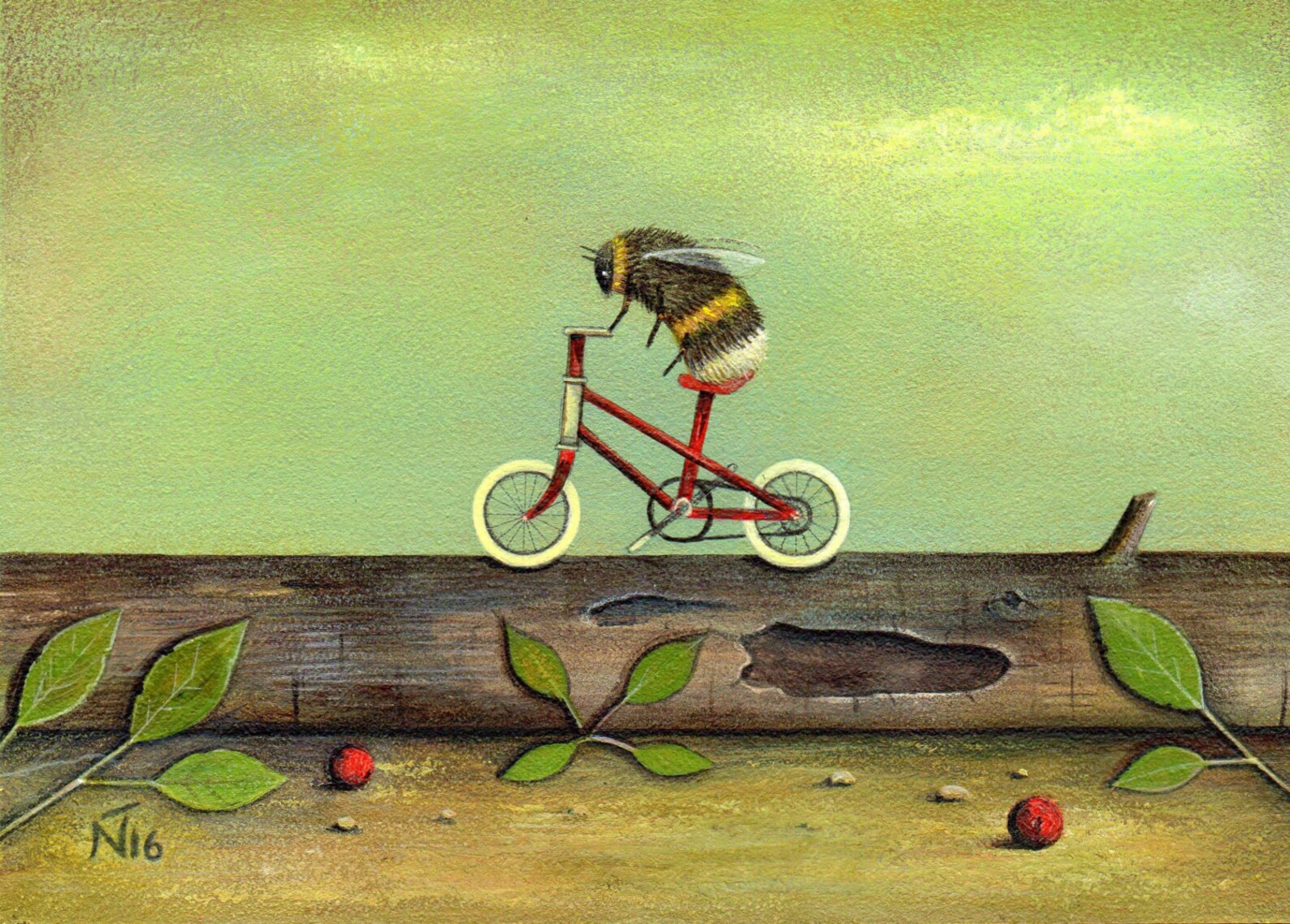 Bee Art Print, Quirky Gift Idea, Bicycle Print, Bee Art Print, Gardener ...