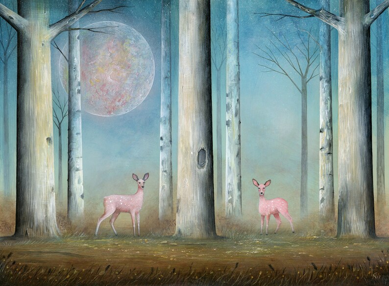 Pink Deer Wall Art Deer Fine Art Print Wildlife Painting - Etsy