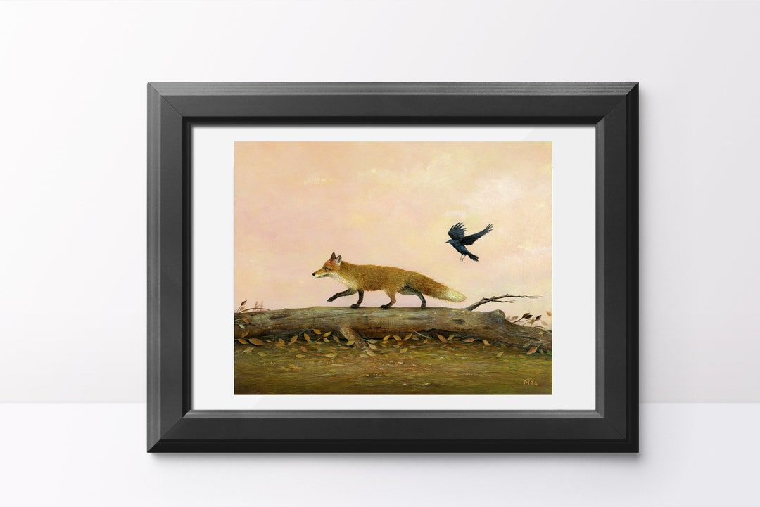 Fox Print, Fox Art Print, Red Fox Print, Fox Wall Art, Crow Art, Quirky ...